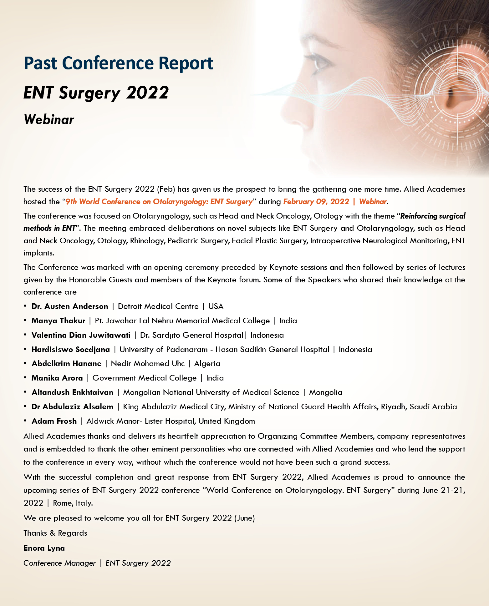 Ent Conference Otolaryngology Surgery Conference Top Global Events